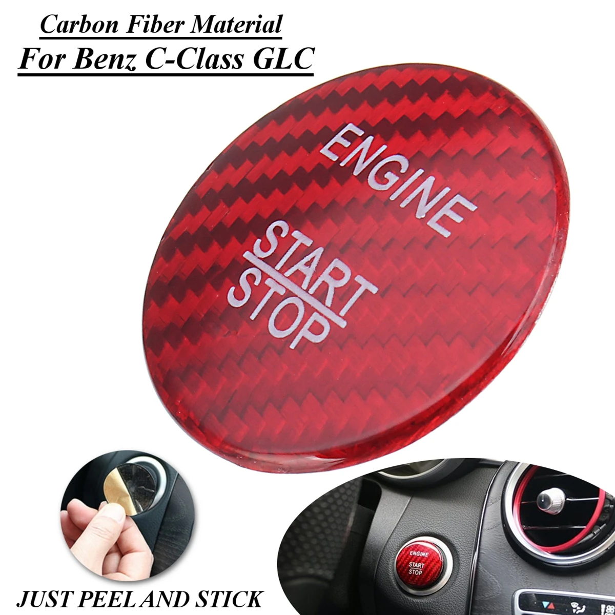 Stop Start Button Sticker Cover Red/Black Carbon Fiber Engine Car ...