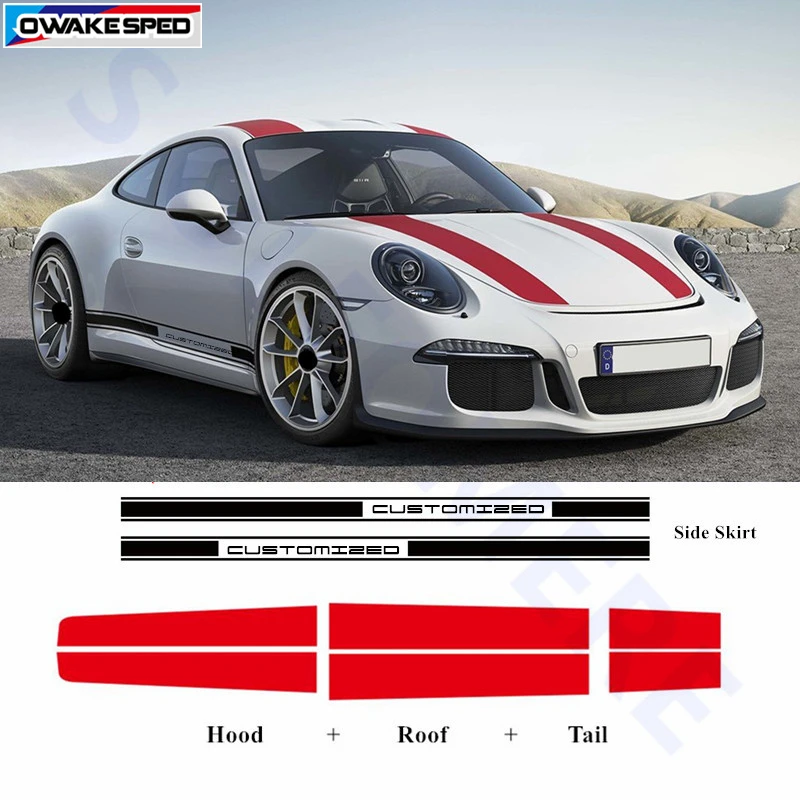 Door Side Skirt Stripes Car Hood Tail Roof Decor Sticker Auto Body ...
