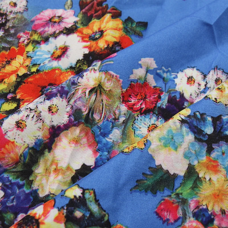 Diy craft cloth fabric Blue flowers printed polyester fabrics(2m ...