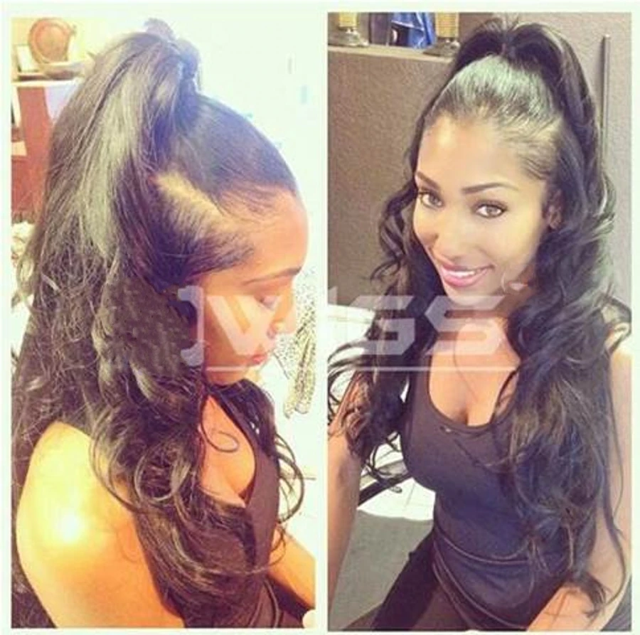 22 inch natural ponytail clip in loose wave hair brazilian human hair drawsting pony tail hair ...