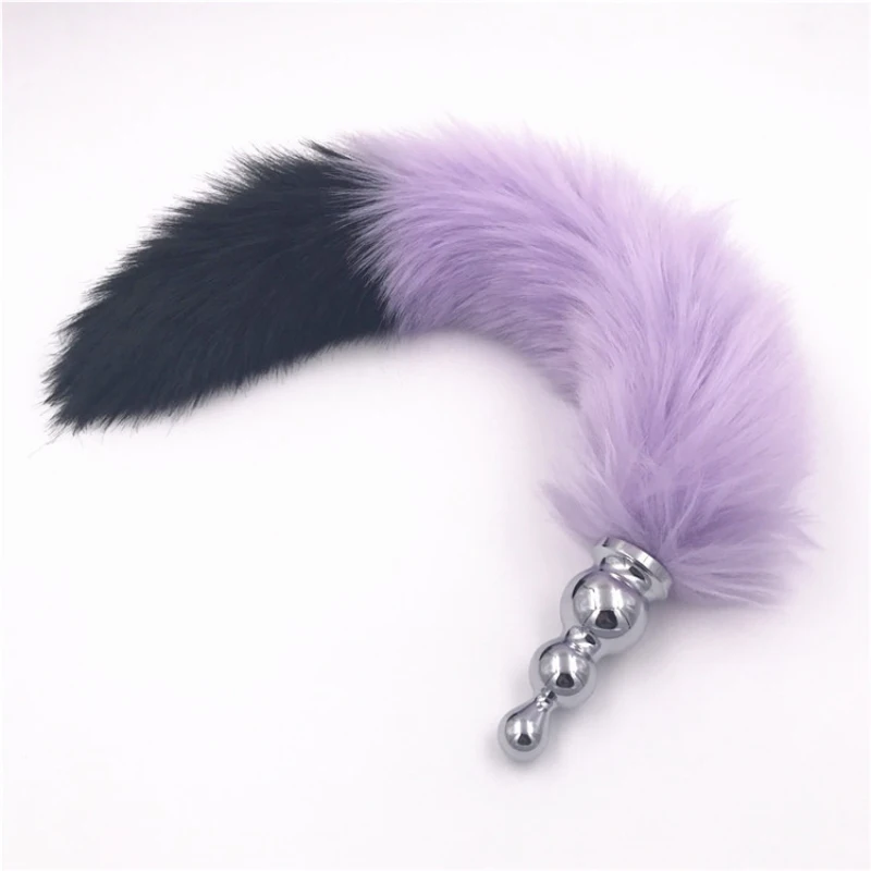 3 Size Anal Plug Stainless Steel Fox Tail Butt Plug Purple Plush Tails