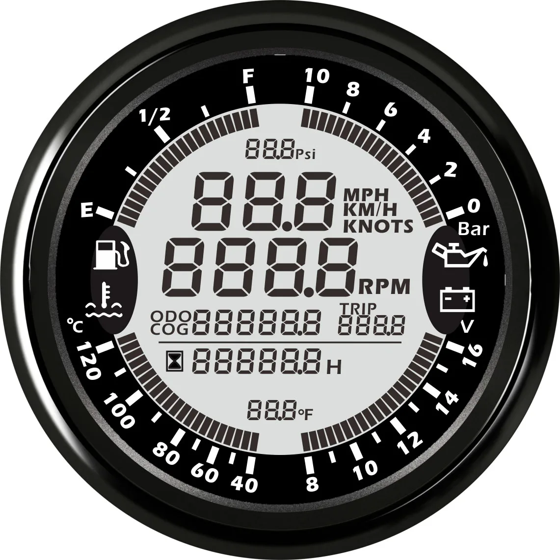 SAMDO 16V 10Bar 85mm 7 Backlight 6 in 1 GPS Speedometer Tachometer Hour ...
