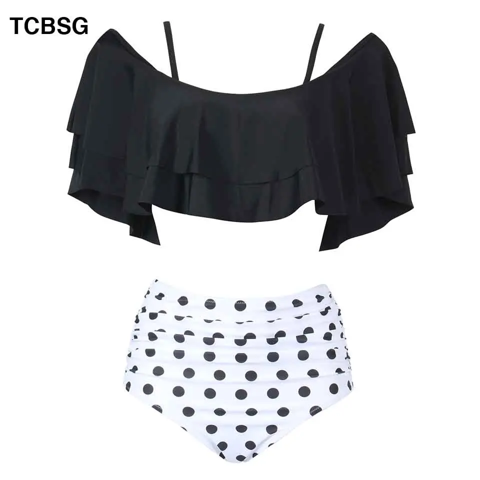 Tcbsg 2019 Sexy Women High Neck Bikini Plus Size Swimwear Lace Retro