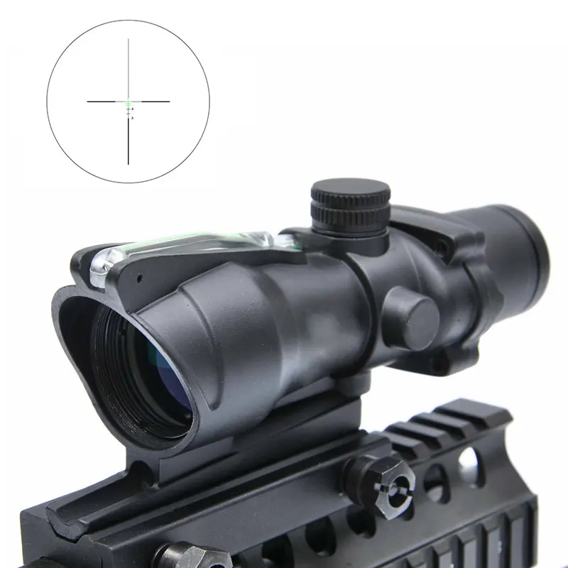 ACOG 4X32 Red Dot Sight Tactical Optical Rifle Scope Real Fiber Optics ...