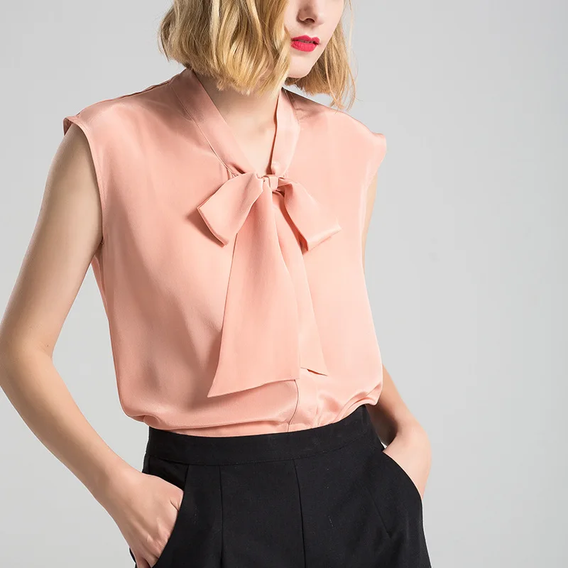 100% Real Silk Blouses Women Pure Silk Blouse Shirts Solid Sleeveless ...