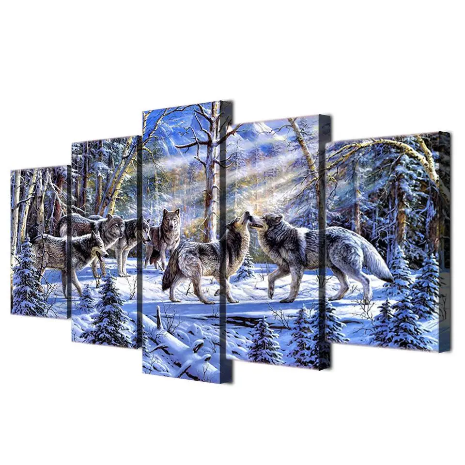 Canvas Wall Art Poster Home Decor Framework 5 Pieces Timber Wolf In ...