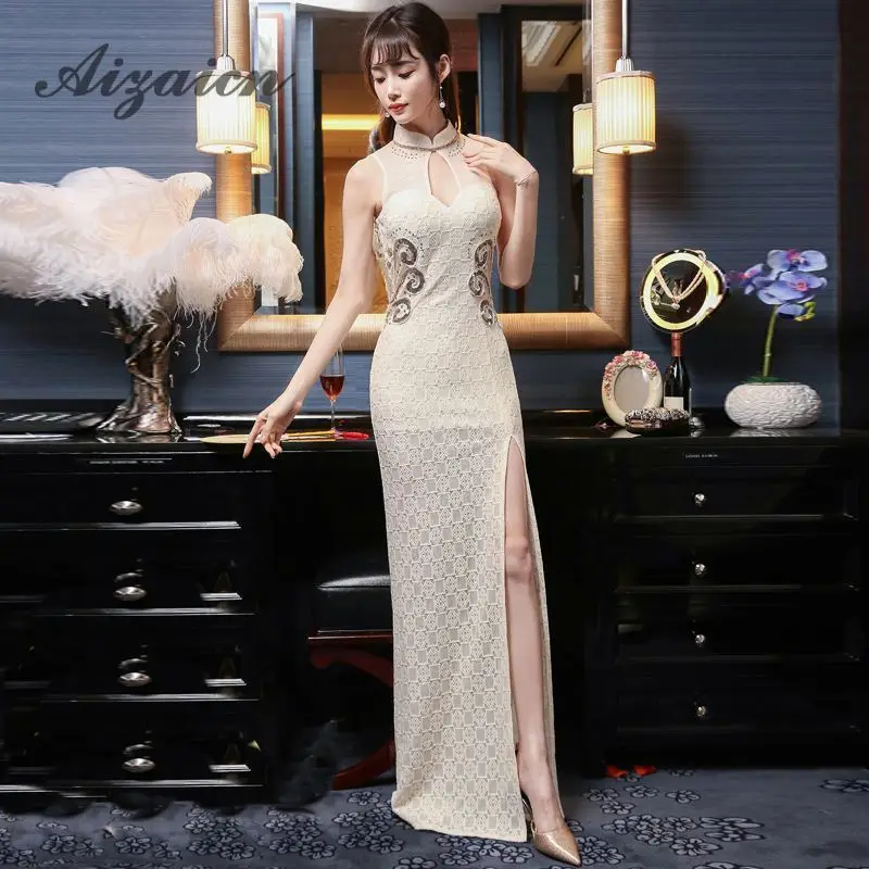Aliexpress.com : Buy Split Long Qipao Design Sleeveless Sexy Cheongsam ...