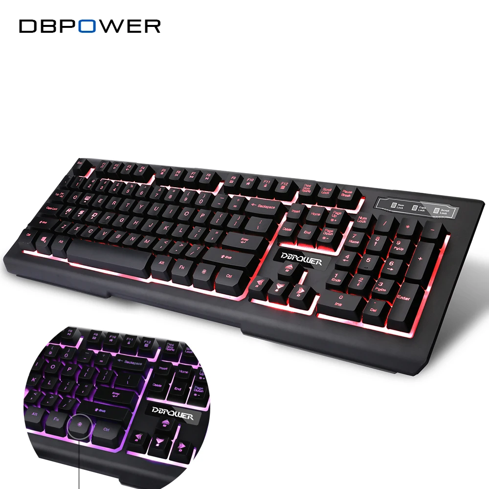 DBPOWER Floating Keycap 7 color Backlit Gaming Keyboard 1.5M Copper USB ...