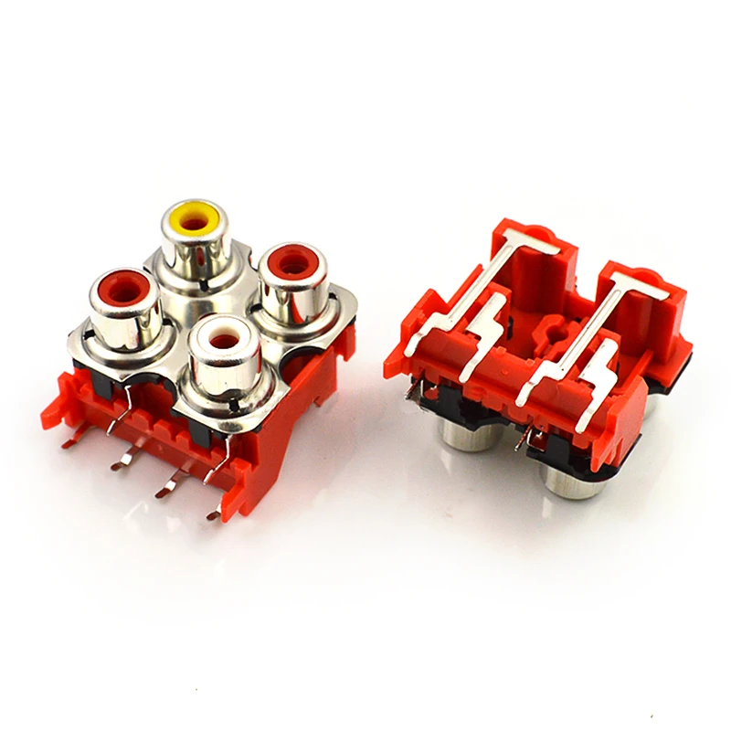 100pcs AV Connector Horizontal 4 hole 8 pin With Shield Panel RCA Lotus ...