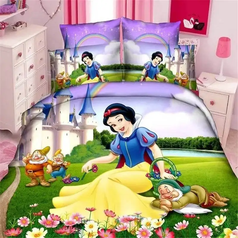 Snow White Bedding Sets Single Size Bed Sheets For Girls Bedroom Decor ...