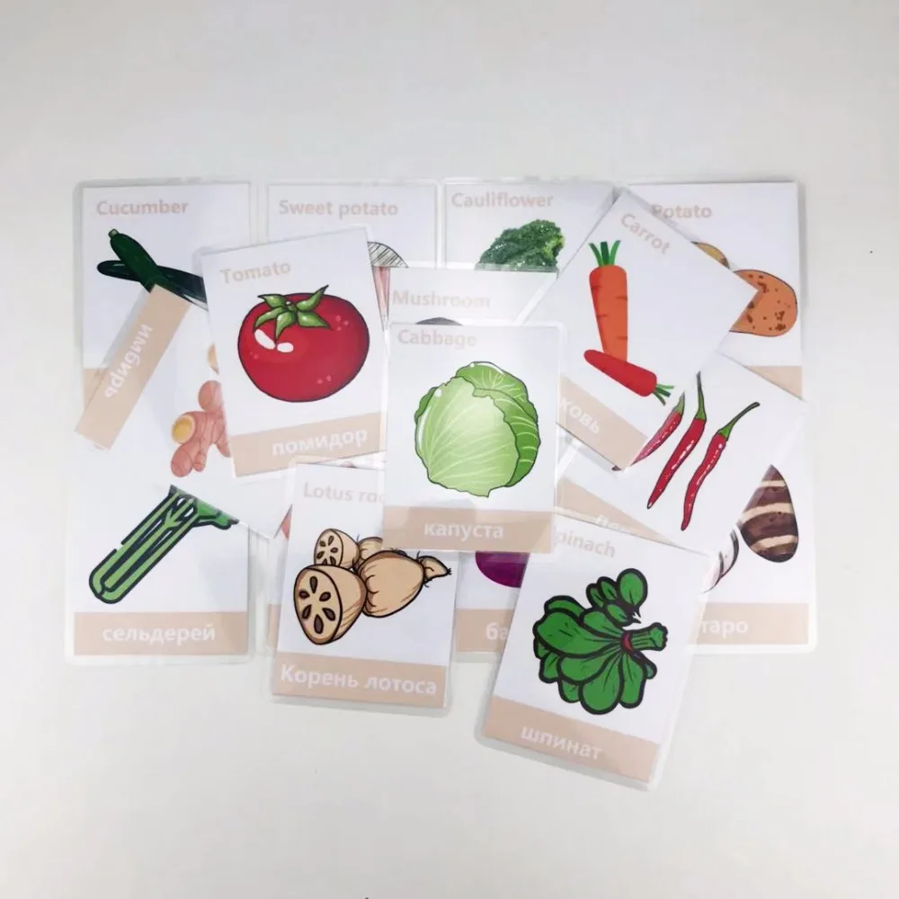 16Pcs/Set Russian English Word Learning Vegetables Card Flashcards ...