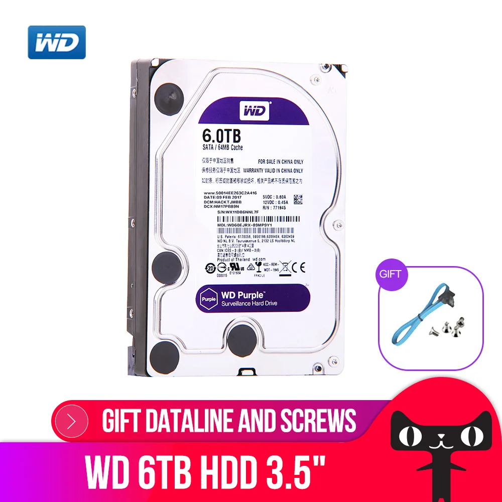 WD Purple 6TB Surveillance HDD Hard Disk Drive SATA 6.0Gb/s 3.5 ...