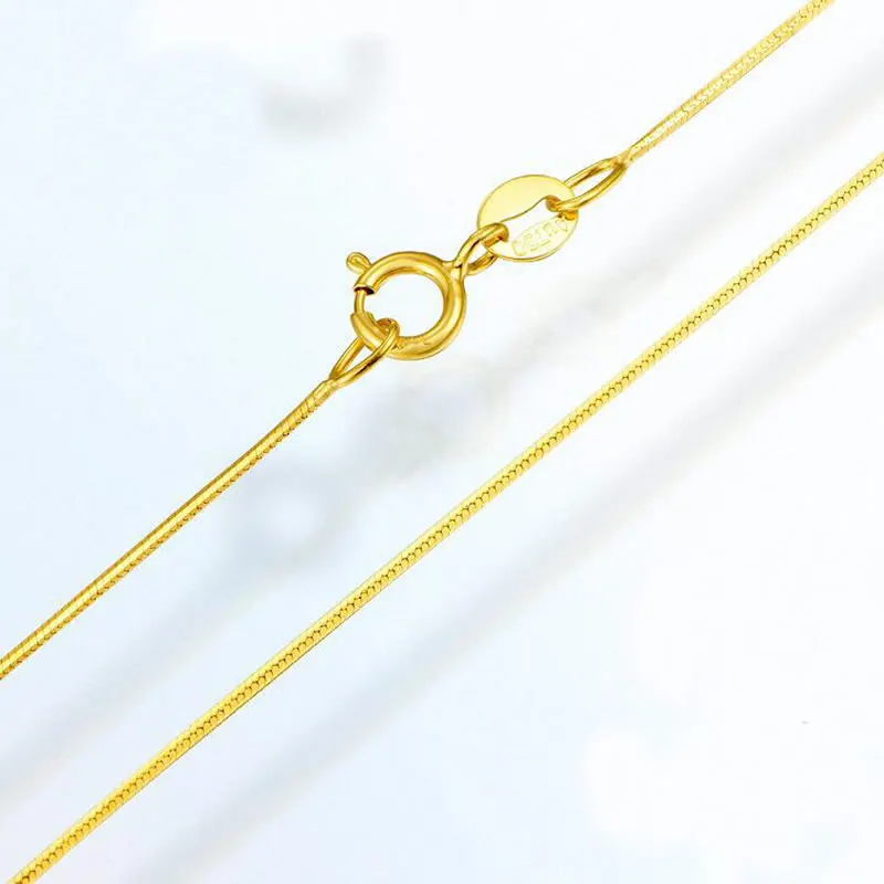 Solid Au750 Yellow Gold Necklace 0.7mm Women Snake Chain Necklace Send ...