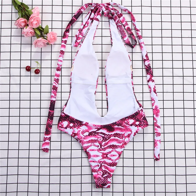 Sexy snake Mesh Trikini Bandage Bathing Suit Backless Monokini High Cut ...