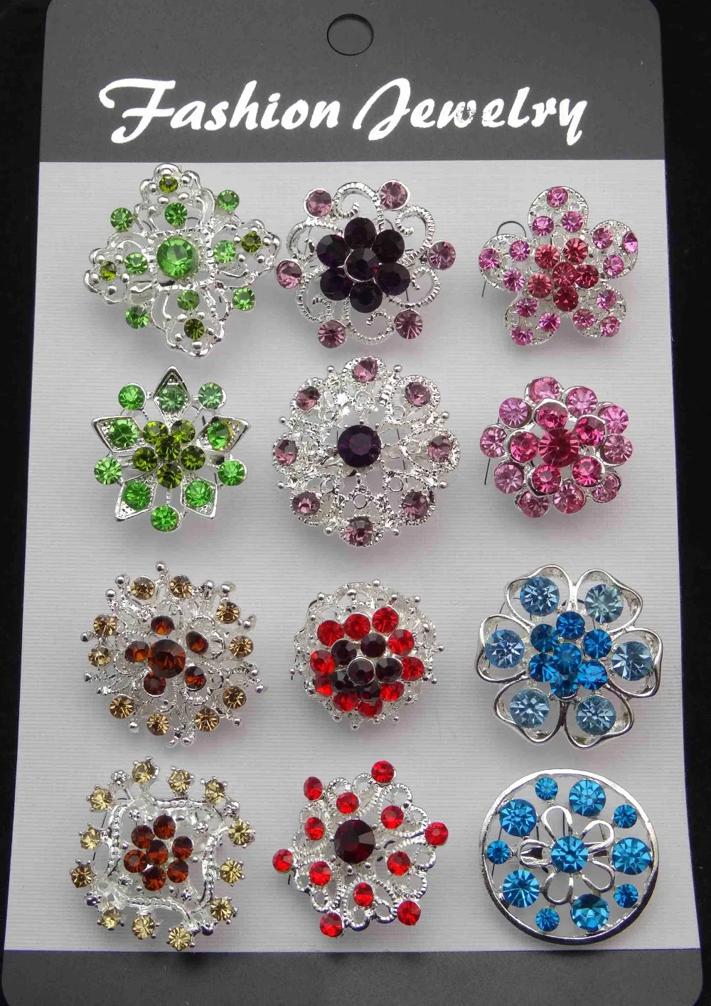 12 Pieces/Pack Crystal Rhinestone Flower Brooches Fashion Women Wedding ...