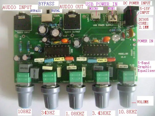stereo 5 band graphic frequence equalizer la3600 tone circuit board usb ...