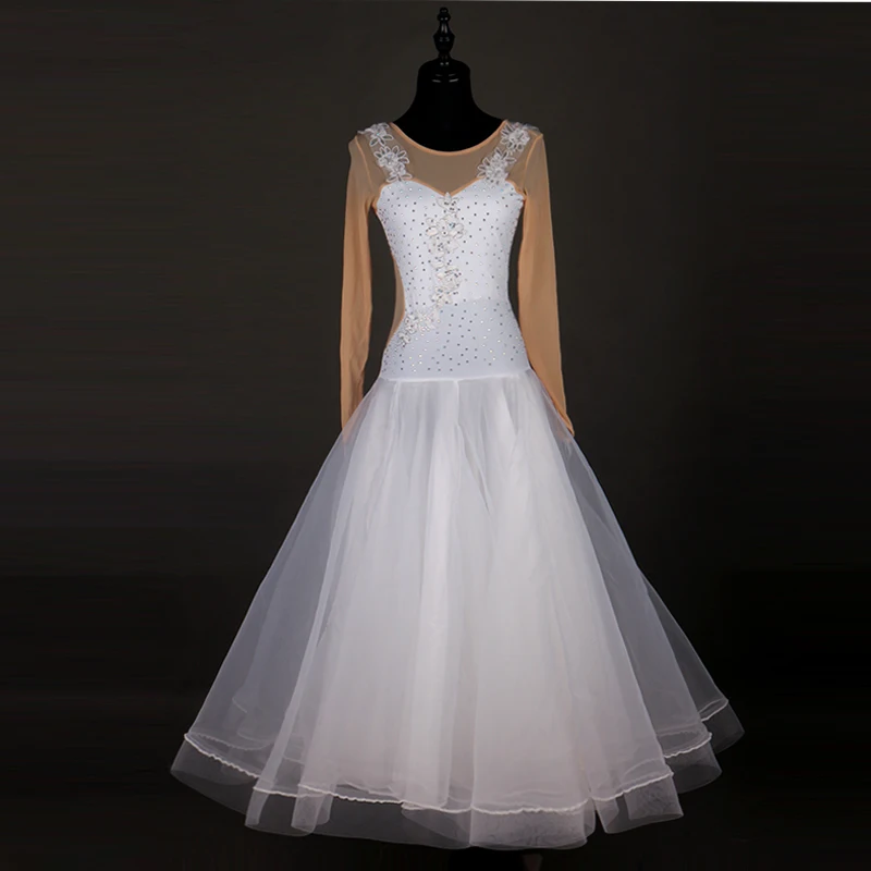 Vestidos de baile padrão adulto stage show de dança traje branco cor ...