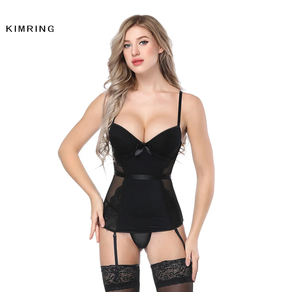 Kimring Sexy Bustier Corset Exotic Lingerie Overbust Corset Floral Lace