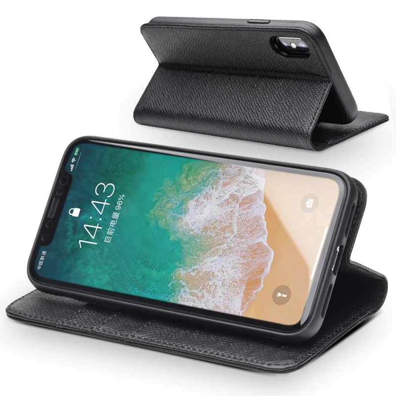 QIALINO Genuine Leather Phone Case for iPhone X Pure Handmade Wallet ...
