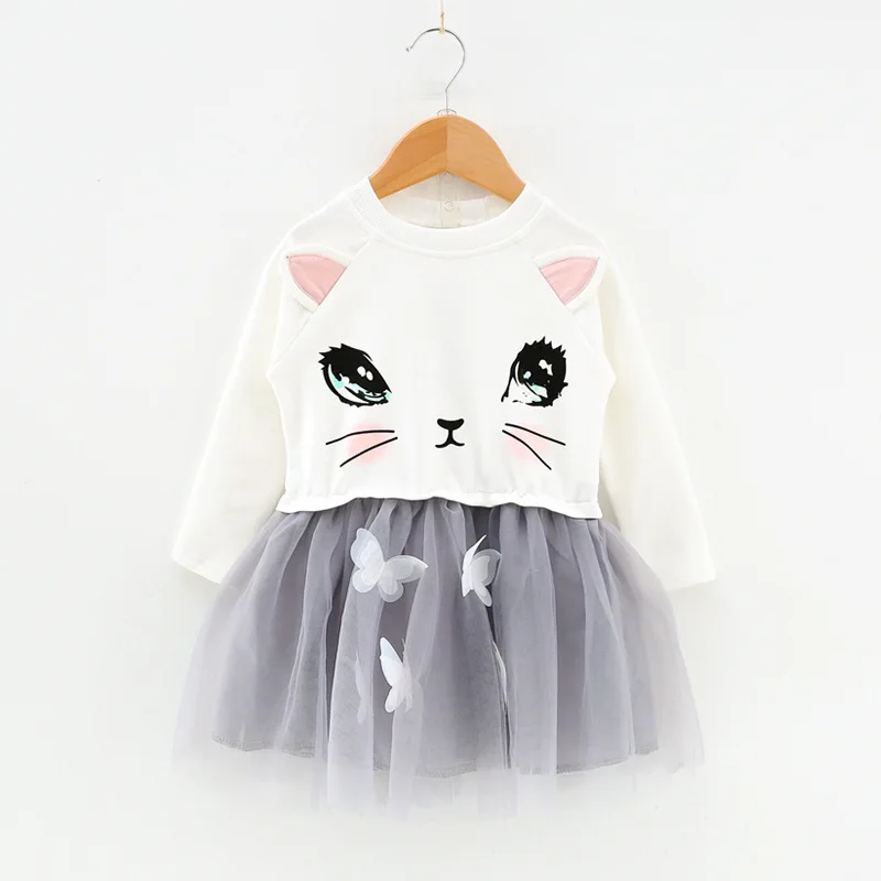 Girls Cat Dress Long Sleeve Butterfly Cute Dressing New Lovely Cat ...