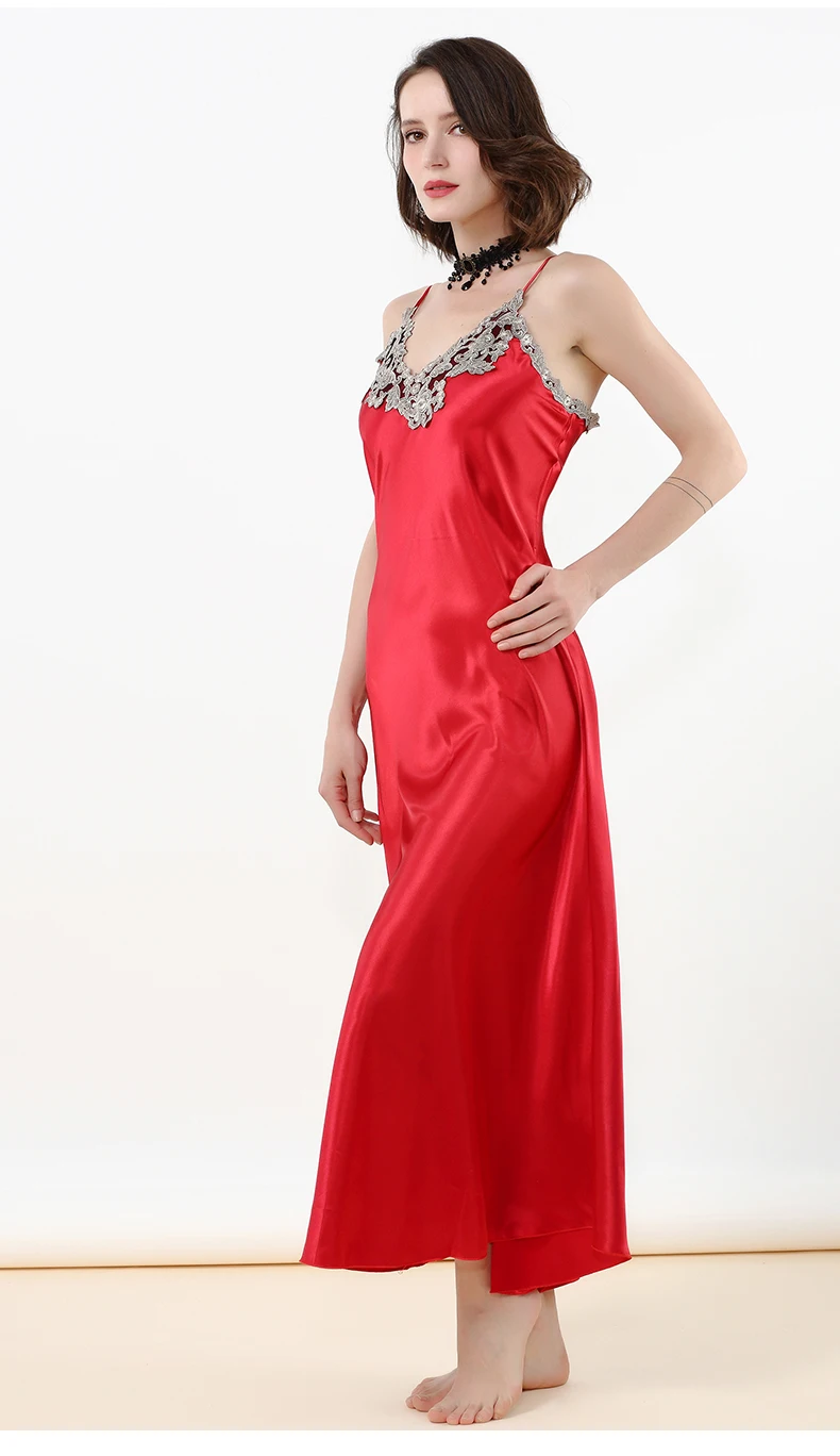 Beautiful Satin Floral Nightgown with Embroidery