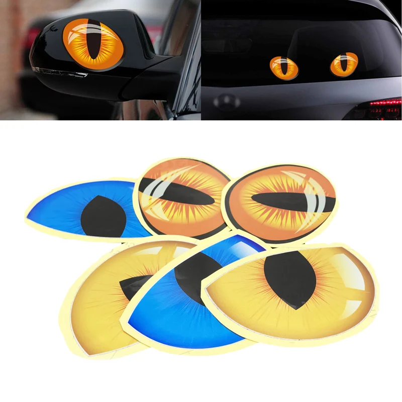 JEAZEA Pair 3D Funny Reflective Cat Eyes Car Stickers Head Engine Cover ...