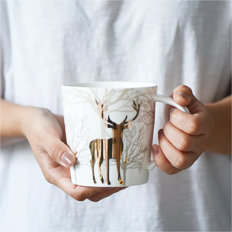 Gold Deer Ceramic Coffee Mug Creative Coffee Cup Water Breakfast Milk ...