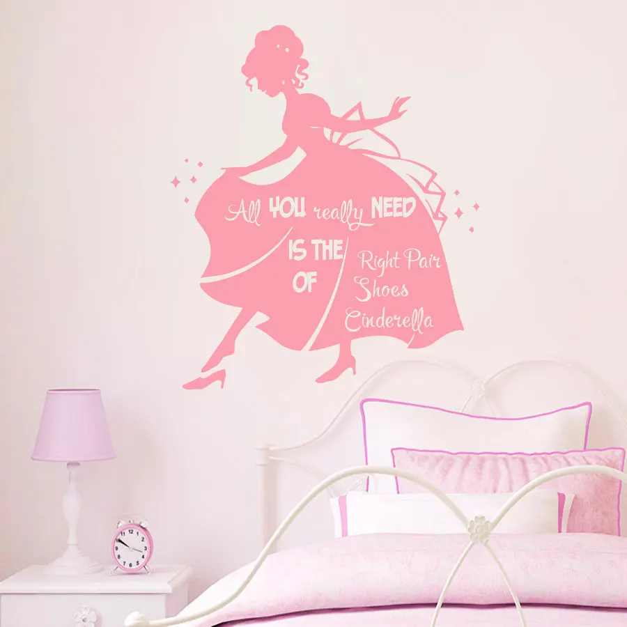 Cinderella Princess Wall Stickers For Kids Rooms Bedroom Wall Decals ...