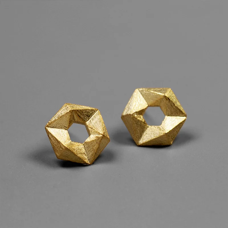 Handmade Fine Jewelry Minimalism Style Stereoscopic Hexagon Stud ...