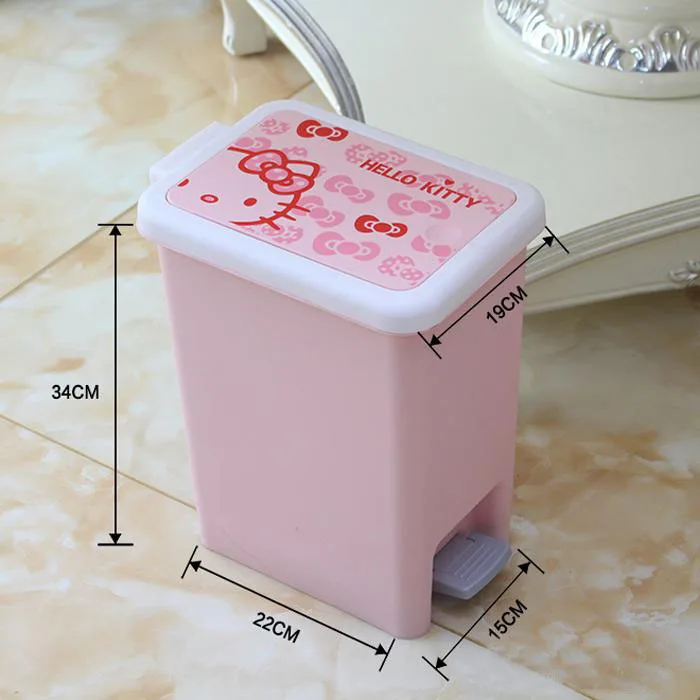 Hello Kitty Cartoon Garbage Can With Lid Foot - KawaiiMerch.com