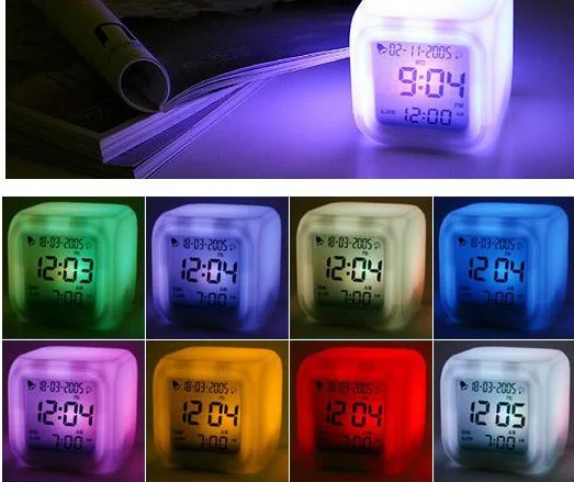 High Quality Glowing Color Change Led Alarm Clock Calendar Temperature ...