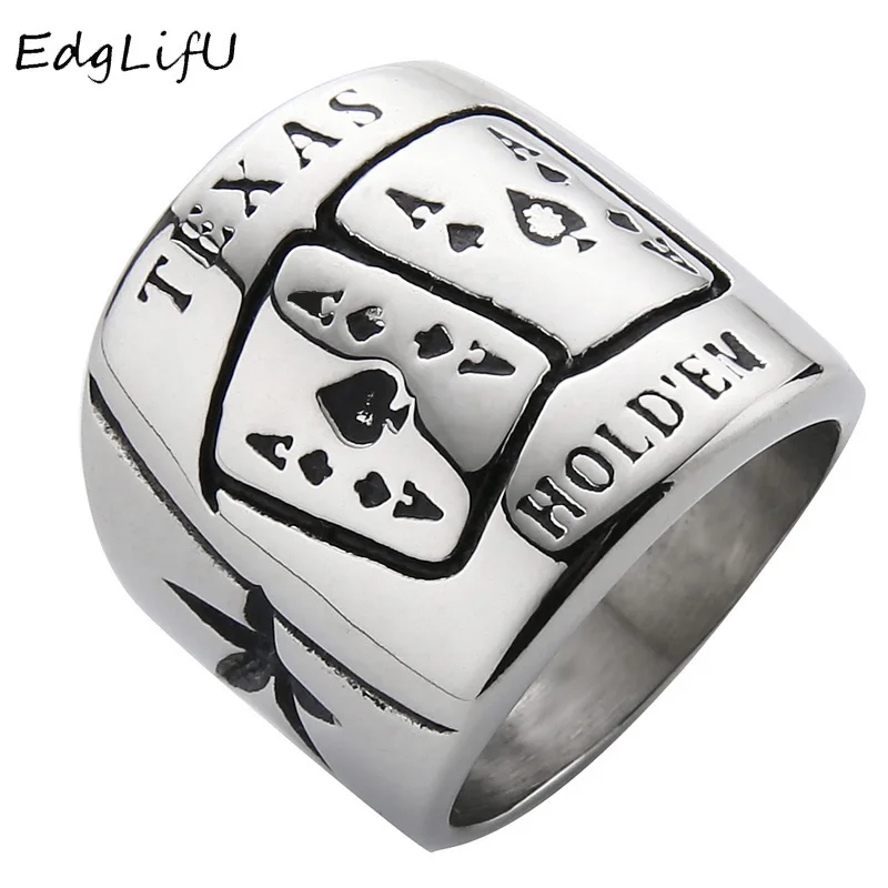 Edglifu Spades A Heart Shaped Poker Rings For Men Stainless Steel Texas ...
