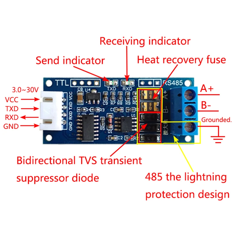 TTL To RS485 Module 485 To UART Serial Port 3.3V 5V Lightning ...