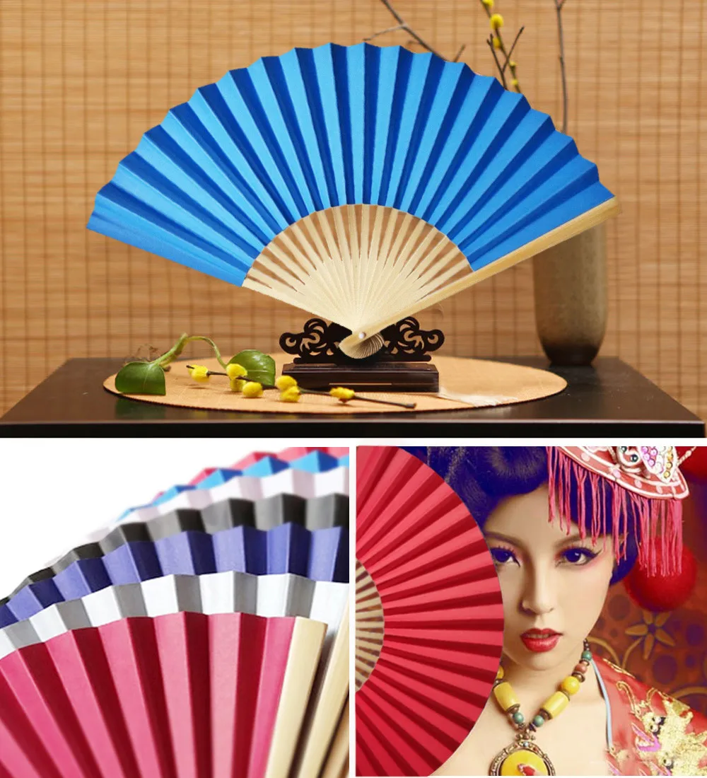 Chinese Style Hand Held Fan Bamboo Paper Folding Fan Party Wedding ...