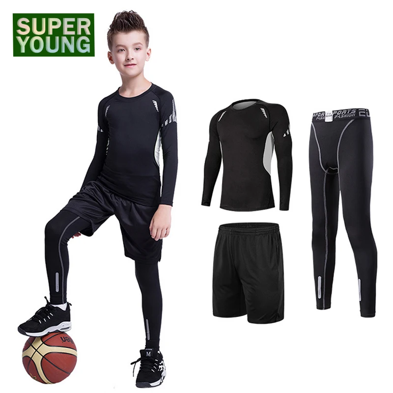 Kids Running Jogging Suits Children Sports Shirt Compression Gym Wear ...
