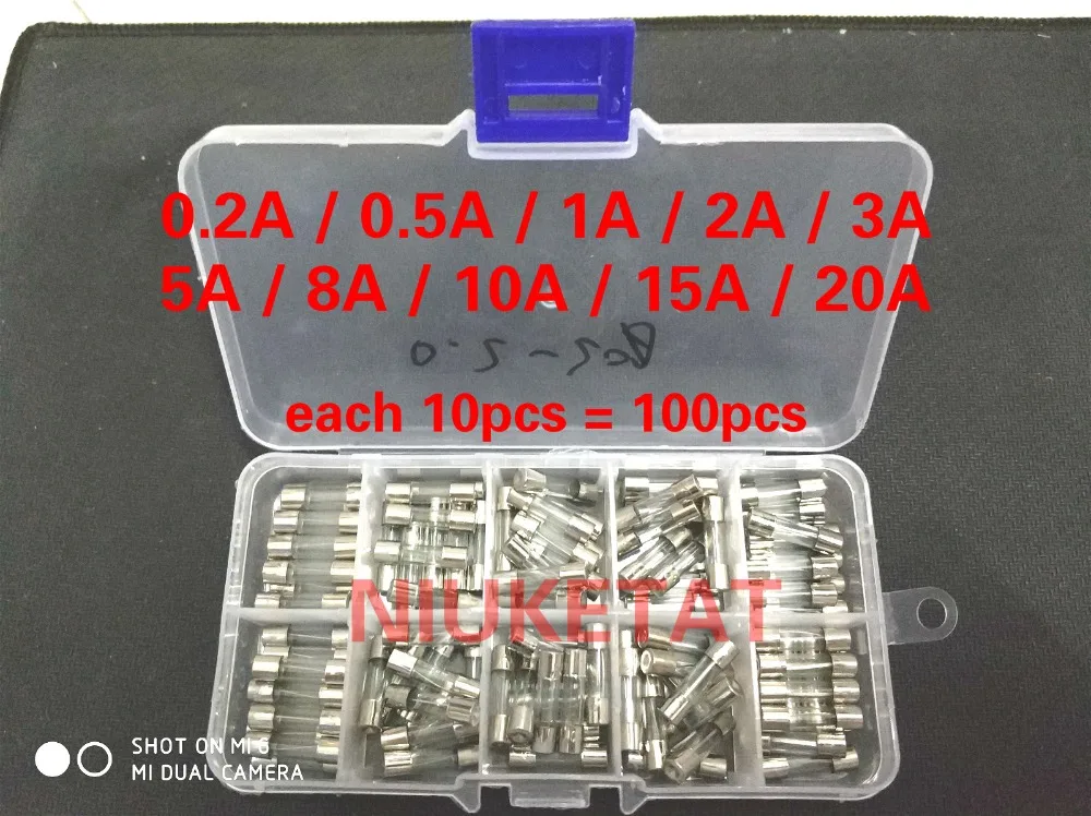 100pcs 5*20mm Electrical Assorted Fuse Amp Fast-blow Glass Fuse Mix Set ...