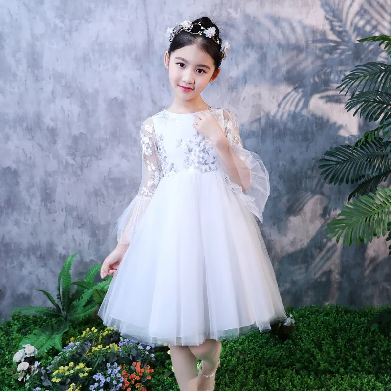Girls White Princess Dress Flower Embroidered High Quality Prom Gown ...