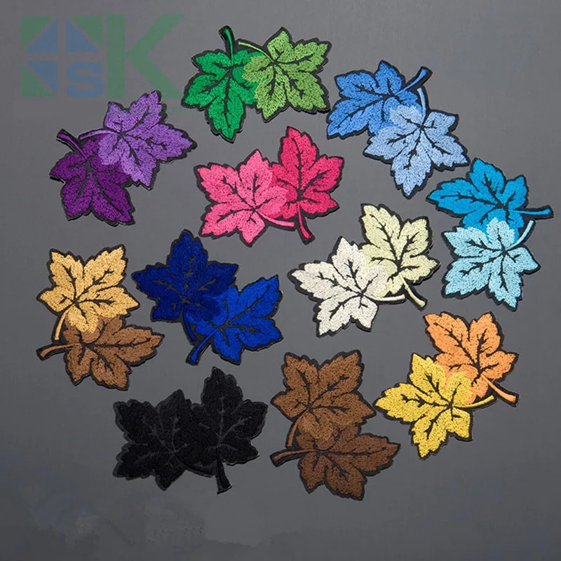 10 Uds parches de hoja de arce Multicolor fresco parche de ropa bordado ...