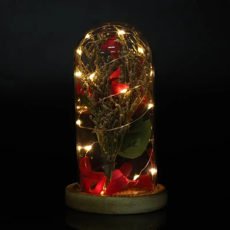 Glass Rose Light Romantic LED Copper Wire Rose Glass Light Red Rose in ...
