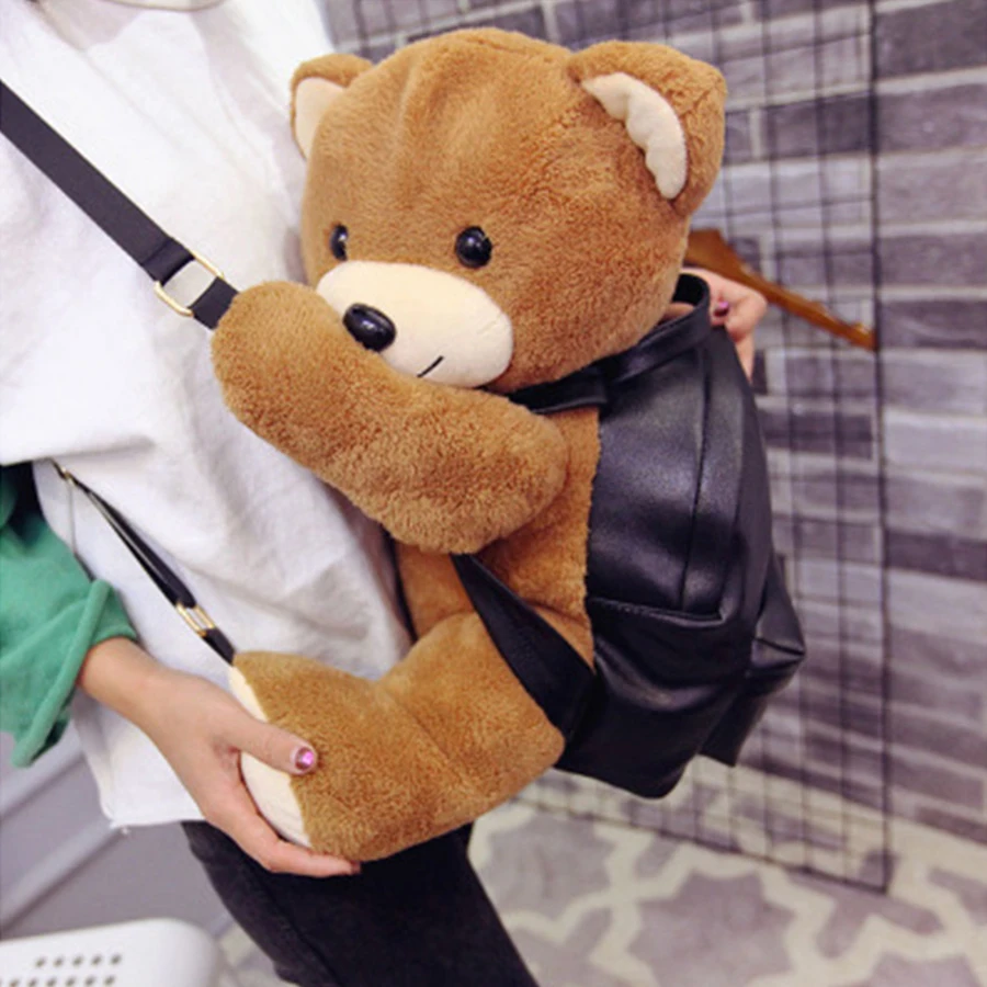 Winter Fashion Leather Backpack For Women 2021 Plush Fur 3d Bear School ...
