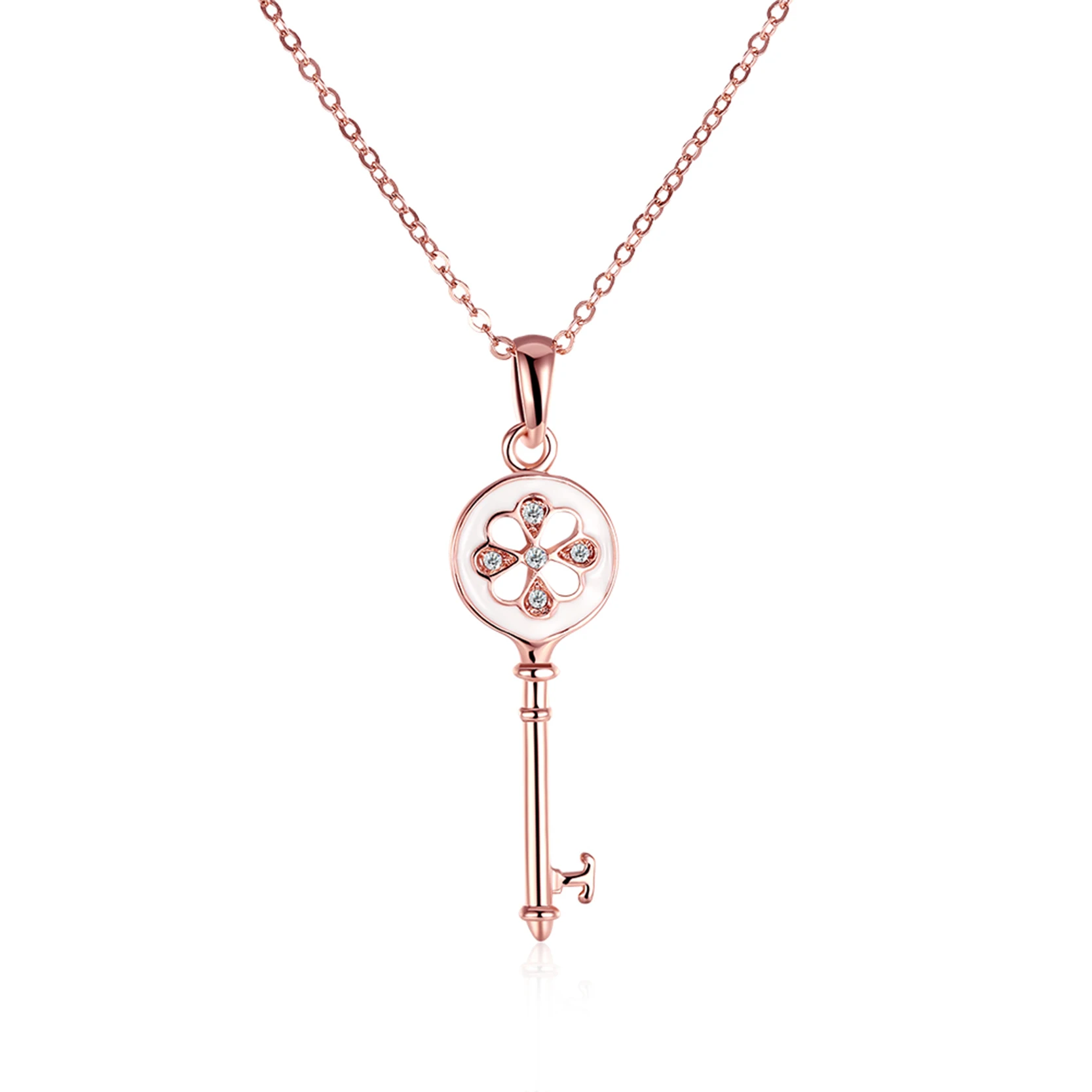 DROLE Crystal Rose Gold Color Key Shaped Pendant Chain Necklace for ...