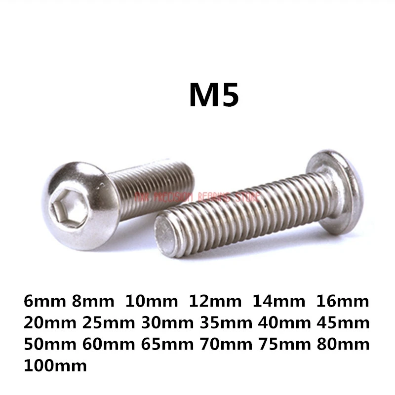 M5 Bolt A2 70 Button Head Socket Screw Bolt SUS304 Stainless Steel M5 M5 Bolt A2 70 Button Head Socket Screw Bolt SUS304 Stainless Steel M5