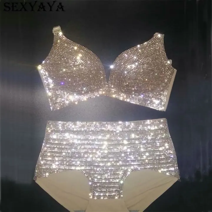 Vacation Bikini Set 2018 Sexy Women Diamond Swimwear Push Up Rhinestone