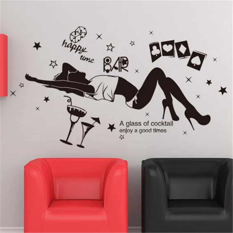 Customized Drunk Girl Wall Sticker Vinyl Wine Glass Mural Art Modern ...