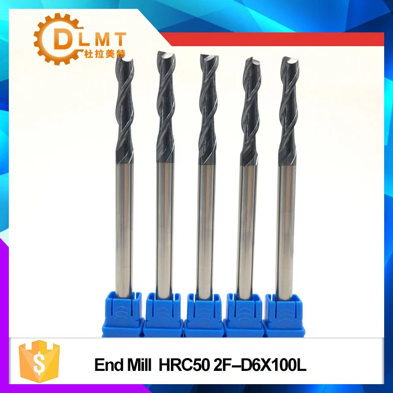 1pcs HRC50 6mm EndMills 2F D6*100L Solid Carbide Sprial Straight Shank ...