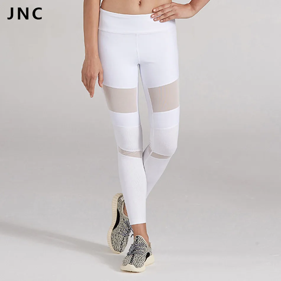2017 New White Mesh Yoga Leggings Womens Mesh Panels Stretchy Workout