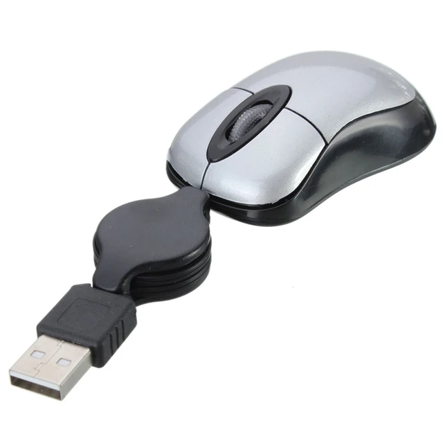Protable Mini Wired Optical USB Scroll Mouse Retractable Cable 800DPI ...