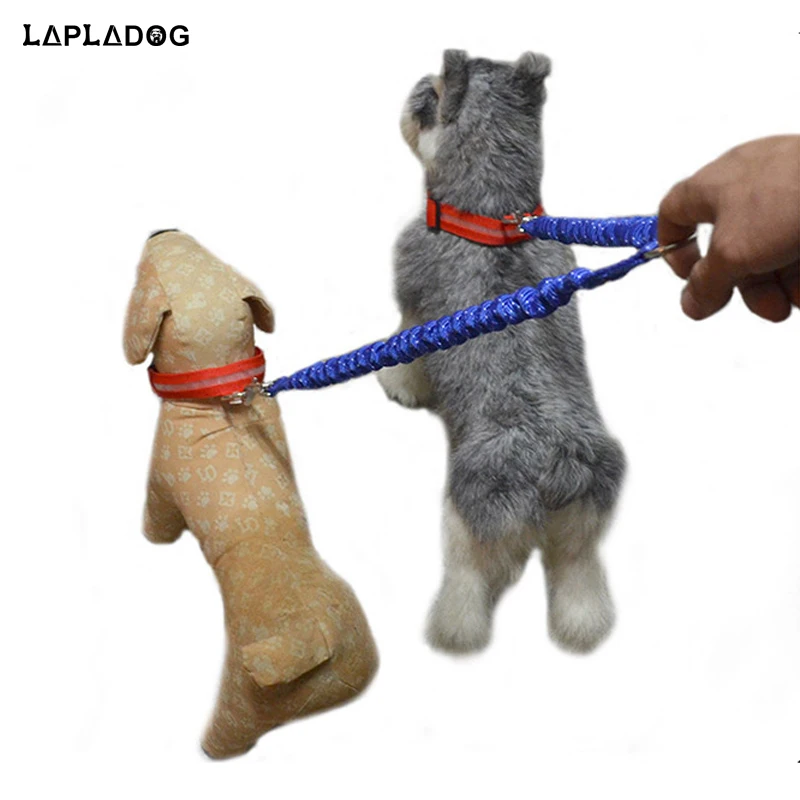 2 In 1 Buffer Pet Dog Coupler Leash Double Dog Walking Lead Elastic ...