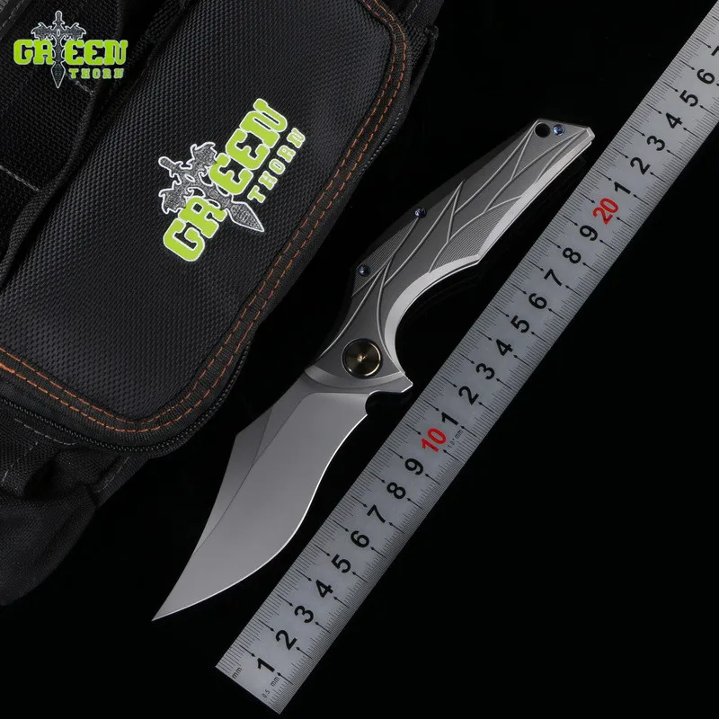 Review Green thorn original Yanyue folding knife M390 blade TC4 ...