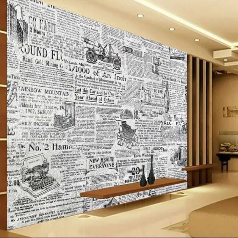 Wellyu Custom Large - Scale Murals Retro Black And White Newspaper Tv ...